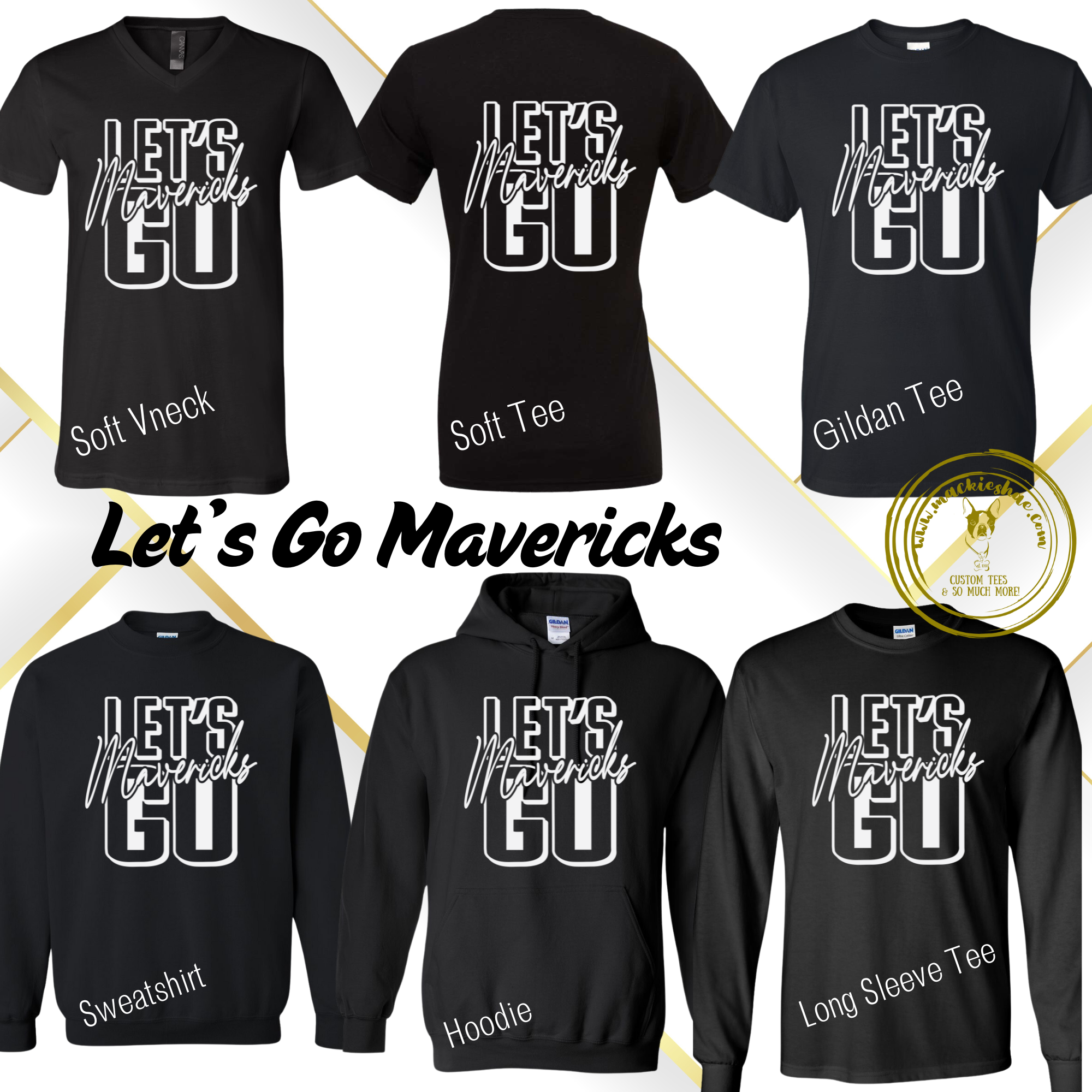 Mavs- Let's Go Mavericks Black with White Gear for Youth and Adults ...